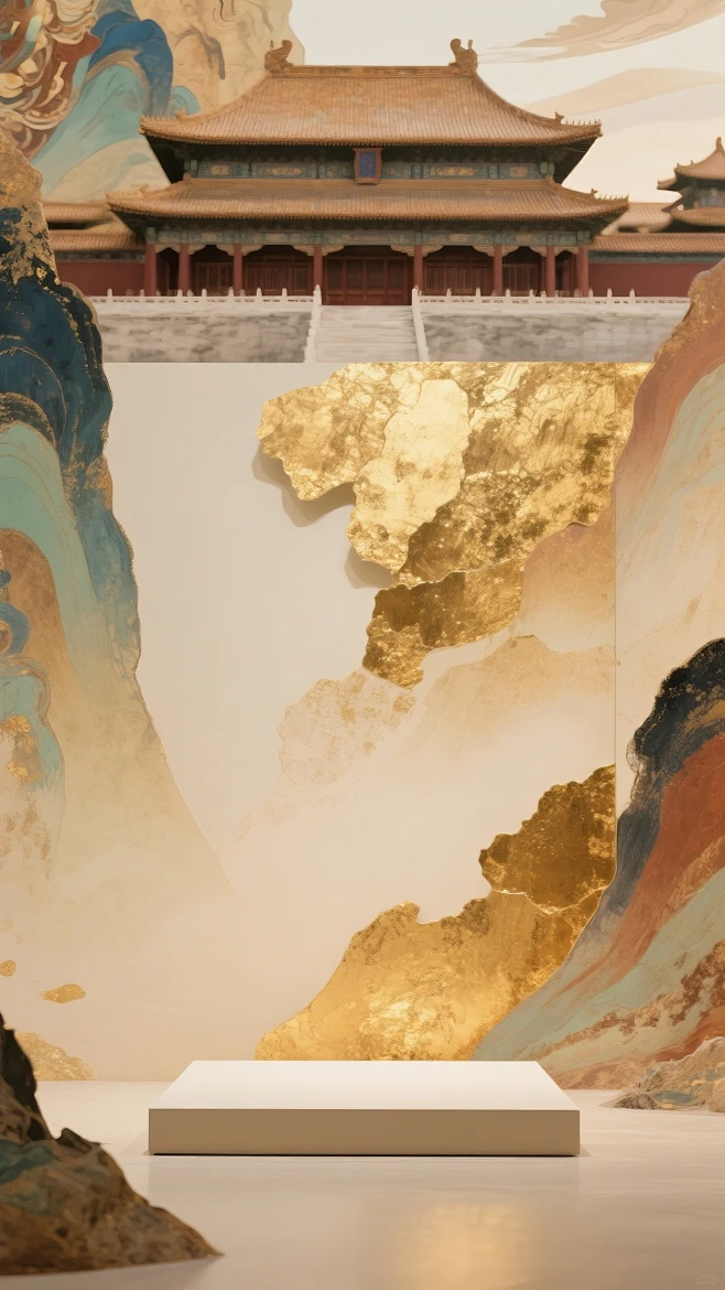 展台，场景，电商背景，国风，中式建筑与山水，敦煌风格，竖屏，zxs (8)-花瓣网