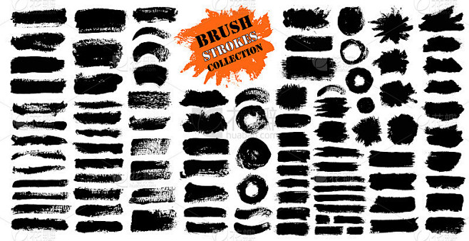 Brush strokes bundle. Vector paintbrush set. Circl