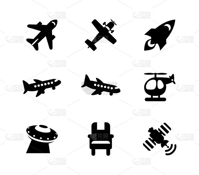 Air vehicles vector illustration icons set. Air tr