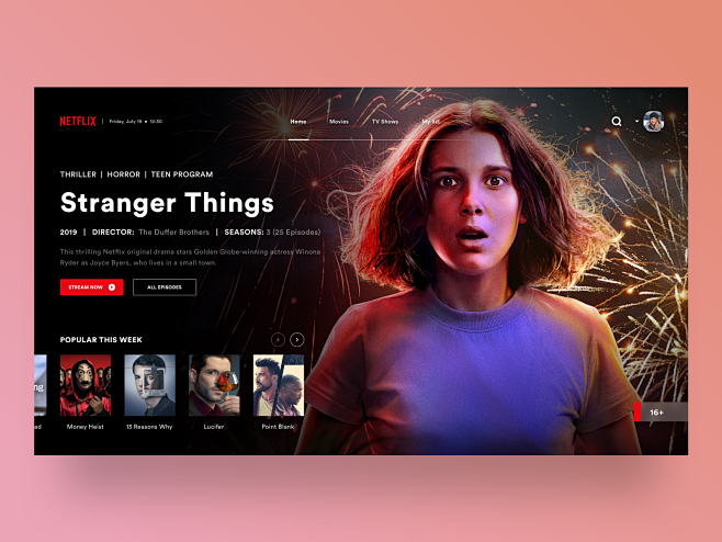 其中包括图片：Landing Page Netflix UI Design