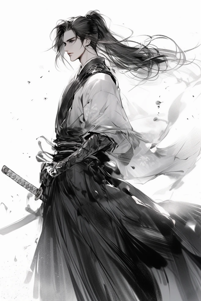 古风执剑少年水墨武侠剑客插画-花瓣网