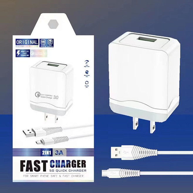 3A快充充电器套装 适用于安卓 苹果 TYPE-C宽口充电线 旅行充电头-花瓣网