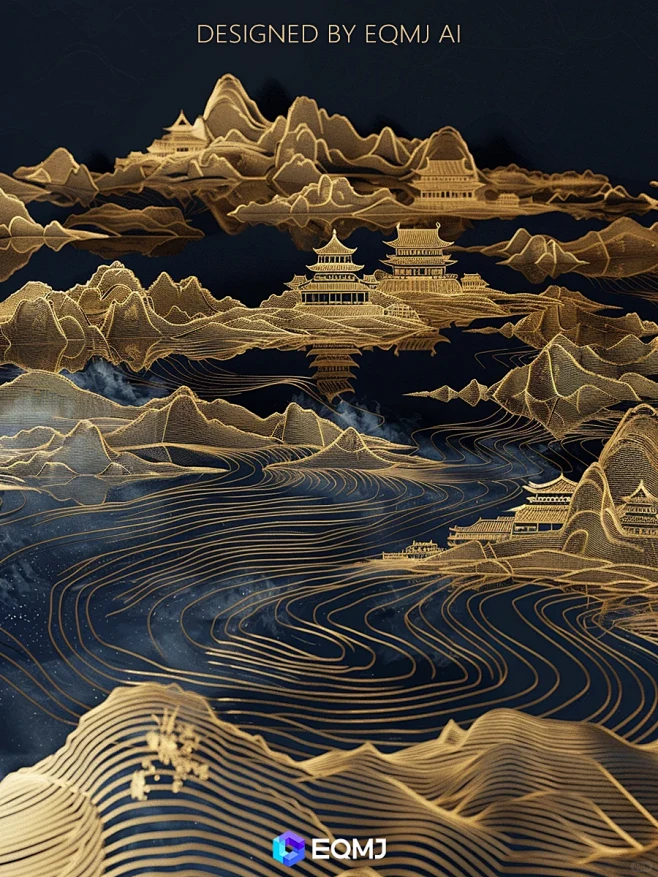 大美国风丨EQMJ AI绘制超绝古城鎏金山水画 - 小红书