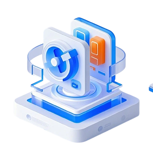 _工程__图标设计_3D渲染_主色蓝色_橙色点缀_45度等距照明_干净背景_未来科技感_细节丰富_C4D_8K_三个元素在三个图上_底座保持一致_-removebg-preview-花瓣网