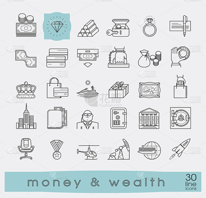 一套优质线金钱和财富图标。