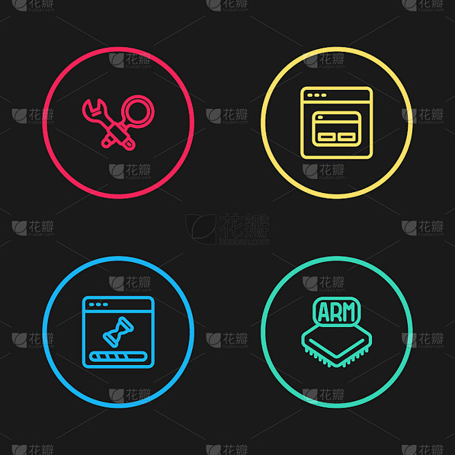 设置行加载数据窗口，处理器，搜索引擎和调试图标。向量