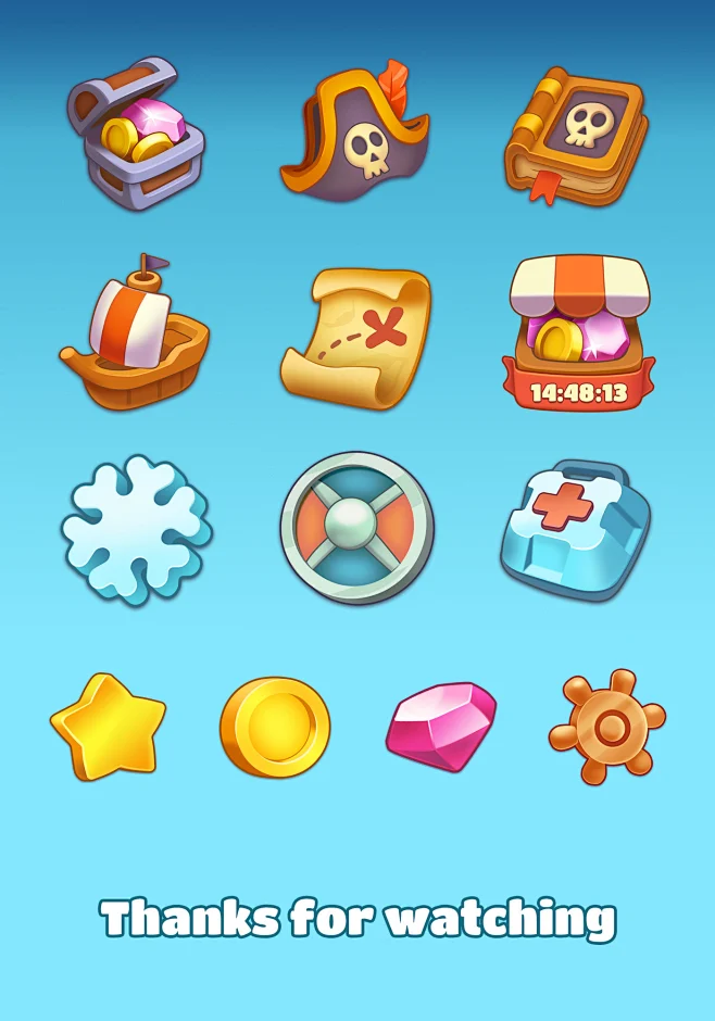2D cartoon game Icon pirate UI UI/UX user interface logo mobile-花瓣网