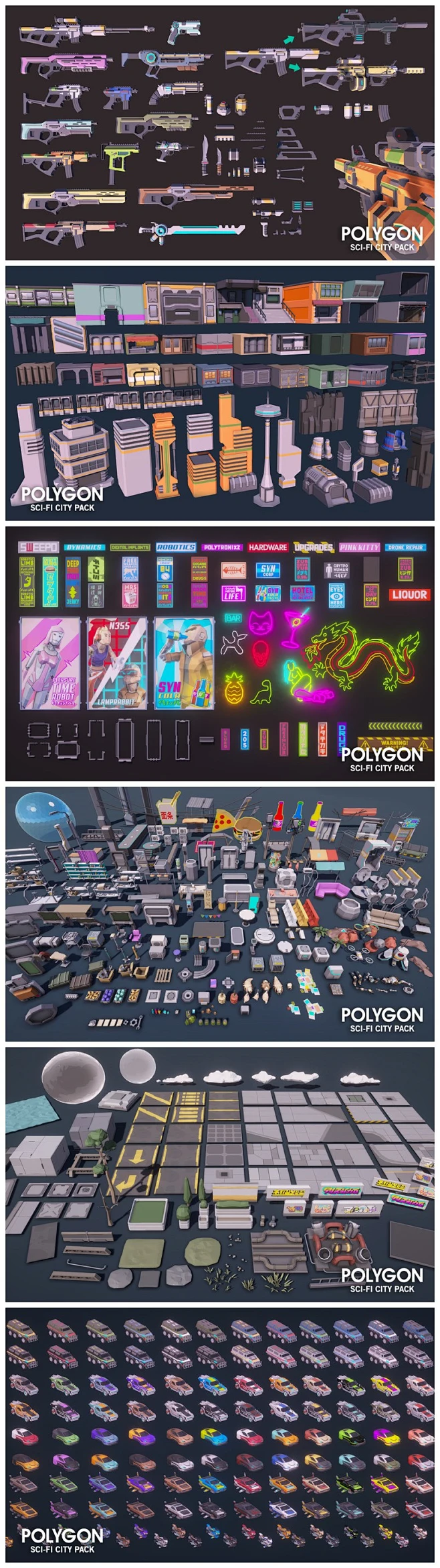 游戏美术素材 Unity3d场景Q版卡通科幻太空城市外星人 汽车 枪械 建筑山川河流植物 3D模型 CG原画设定参考 外星人入侵地球-花瓣网