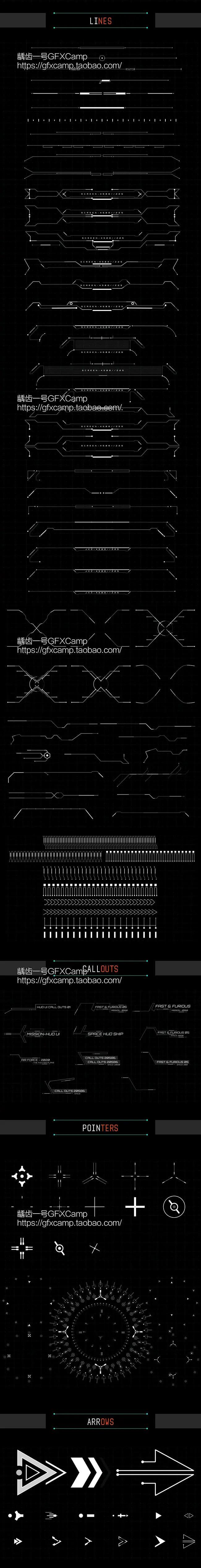 AE模板-700+HUD高科技科幻游戏军事显示屏动态UI元素 | GFXCamp-花瓣网