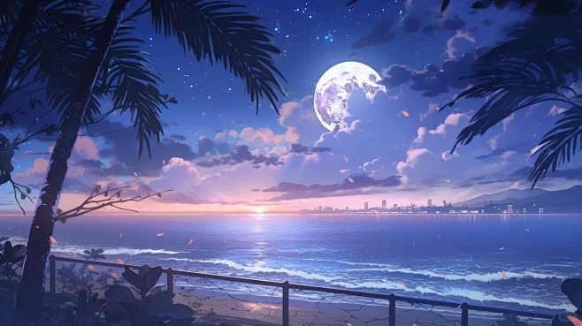 002免费素材:海边夜景