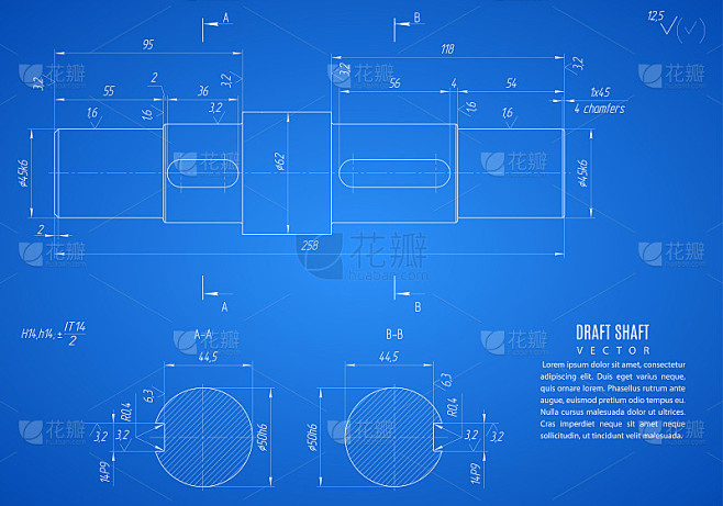 blueprint of shaft, project technical drawing on t