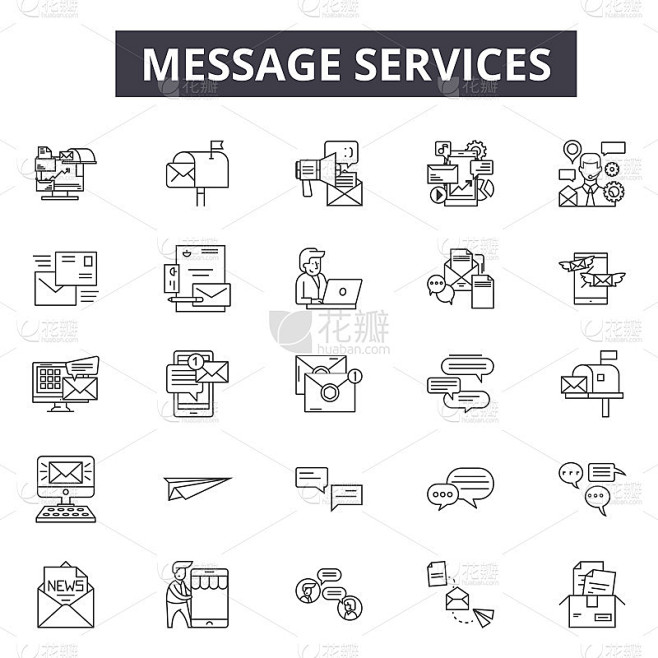 Message services line icons, signs, vector set, li