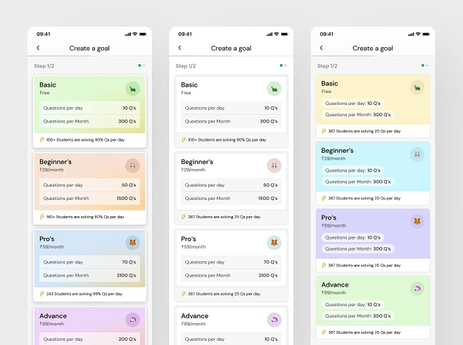 Learning goal cards mobile UI by Pavan on Dribbble-花瓣网