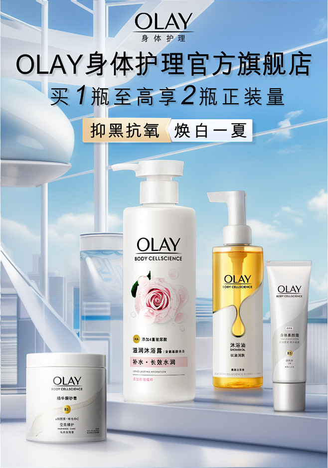 AI-mj+sd，全部AI出olay的kv海报，练习稿