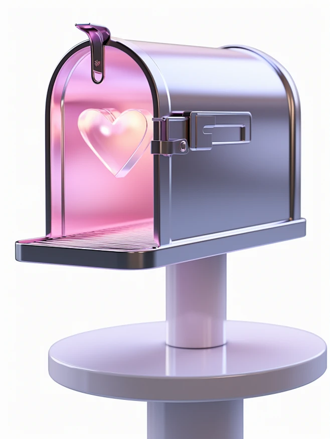 C4D render of open mailbox with love and heart symbol, on white ...