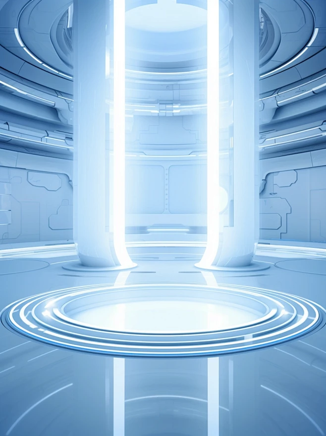 Futuristic space, images with lighting and circular installations ...