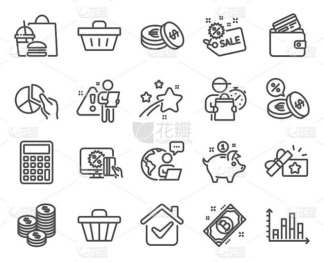 Finance icons set. Included icon as Online shoppin