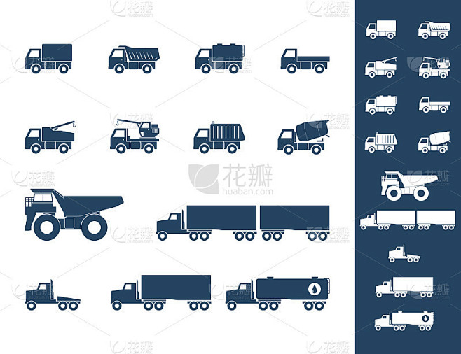 卡车图标。卡车的图标集。