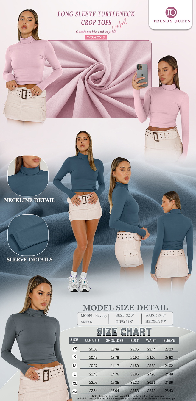 Trendy Queen Womens Long Sleeve Crop Tops Turtle N