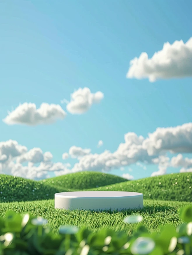 Simple 3D cartoon game scene, focus on a grassland dotted , with a ...