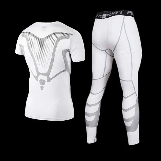 22.48US $ 45% OFF|Men Gym Compression Fitness Sets Tee Top + Capri ...