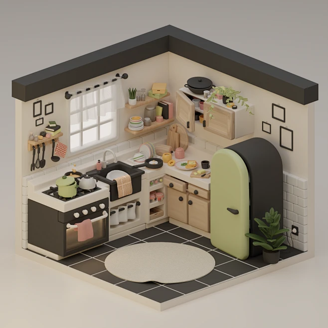 3D Kitchen scene by Viktoriia Ch on Dribbble-花瓣网