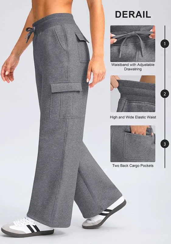 Amazon.com: Viodia Cargo Sweatpants for Women Wide Leg Fleece Lined ...
