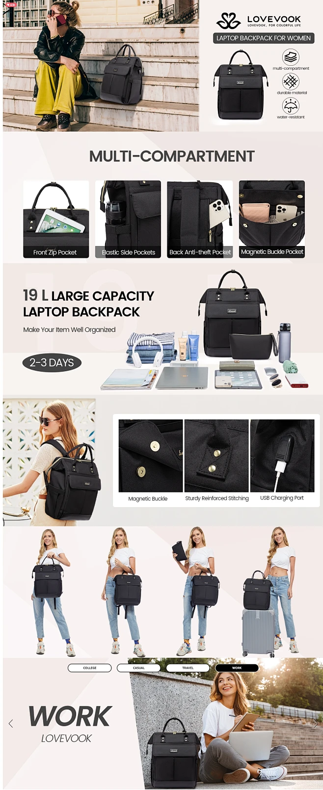 Amazon.com: LOVEVOOK Laptop Backpack for Women,15.6 Inch Work Travel ...