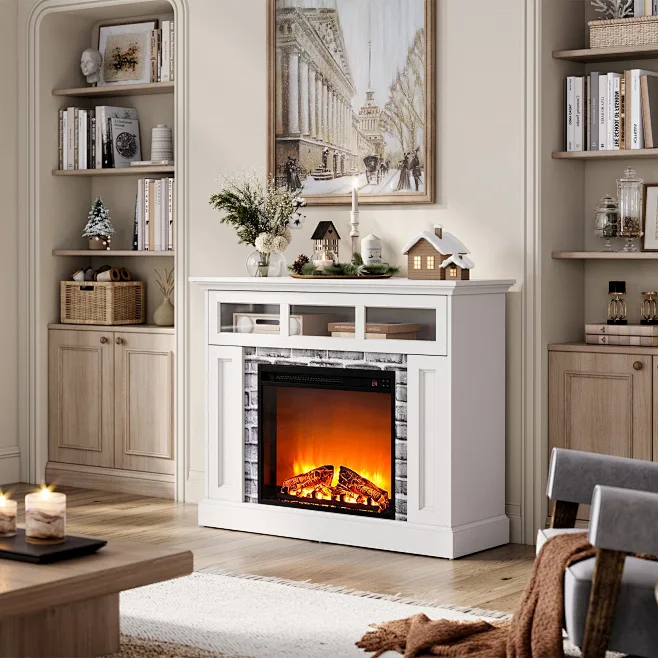 Amazon.com: LINSY HOME Electric Fireplace Mantel, LED Faux Fireplace ...