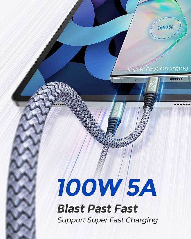 100W/5A USB C to USB C Cable 10FT Super Fast Charging AINOPE Type C to Type C Cable Compatible ...