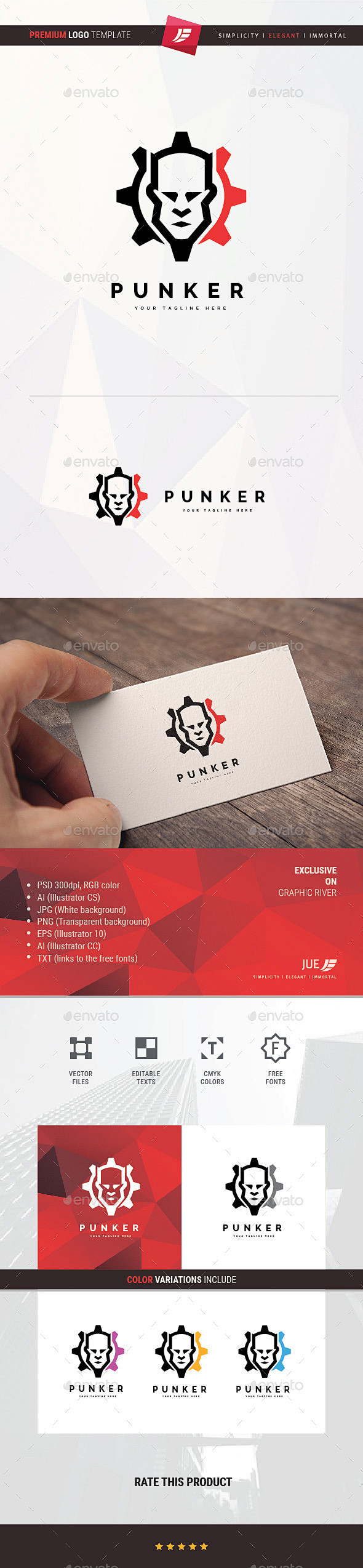 朋克齿轮标志——符号标志模板Punker Gear Logo - Symbols Logo Templates艺术、背景板、齿轮、设计、框架 ...