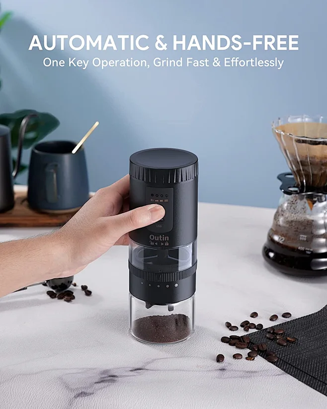 Amazon.com: OUTIN Portable Cordless Electric Burr Coffee Grinder with 5 ...