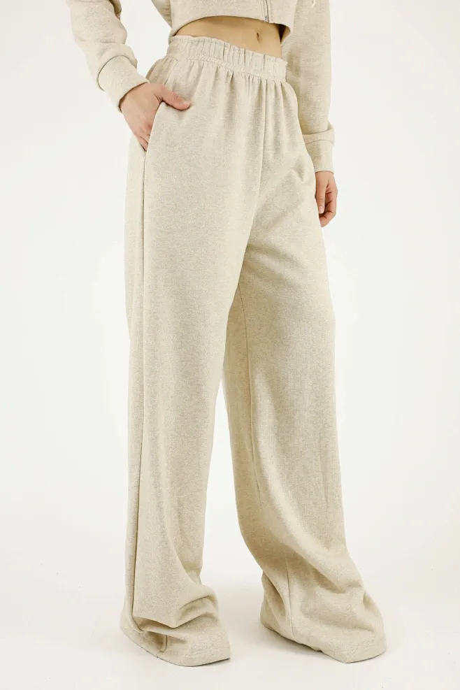 Women's Premium Cotton Fleece Oversized Wide Leg Open Bottom Sweatpants ...