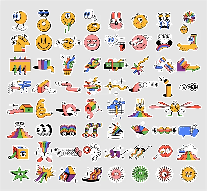 Big pack of funny cartoon stickers : Set of stickers with cartoon faces ...