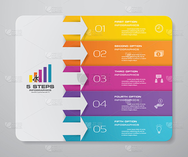 5 steps simple&editable process chart infographics