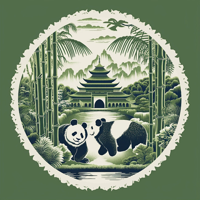 Chinese_style_paper-cut_paper-cut_style_green_and_white_pa熊猫剪纸风中国风 ...
