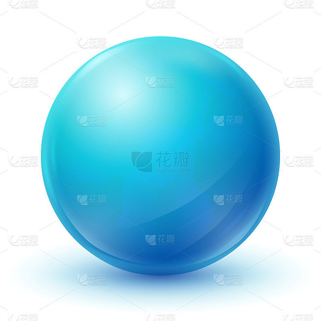 蓝球孤立在白色背景上。逼真的3d蓝色球体。玻璃光泽矢量球与阴影