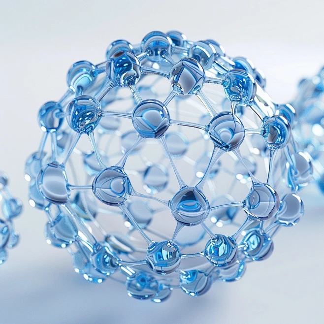 3d rendering of light blue transparent circular molecular network ...