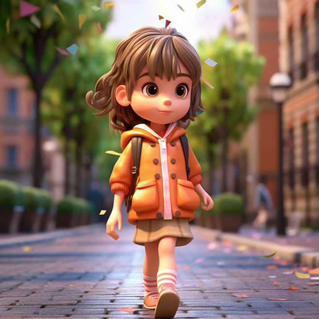 a lovely girl walking in the street, blind box style cute girl ...