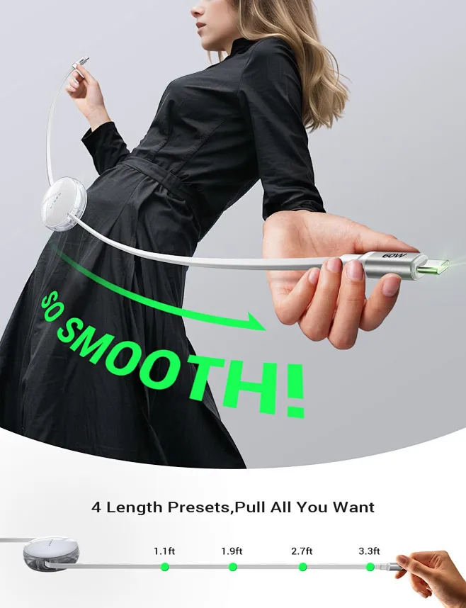 Amazon.com: LISEN Retractable USB C Cable【60W/2Pack】 Travel Essentials ...