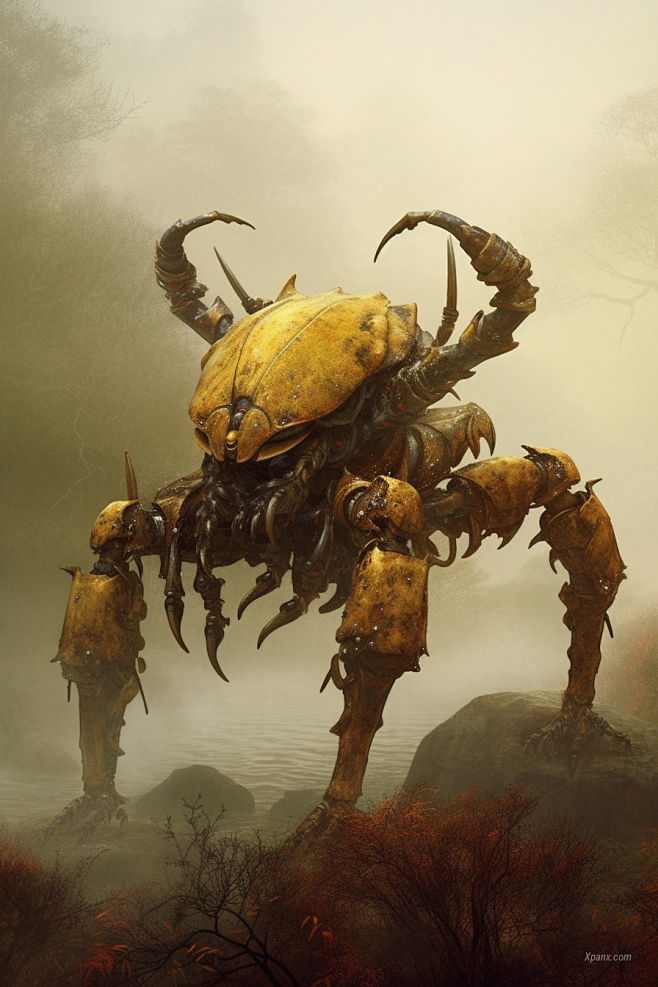 AI绘画_Prompts_aphid91_terrifying_scorpion_demon_mech_shrouded_in_dense ...