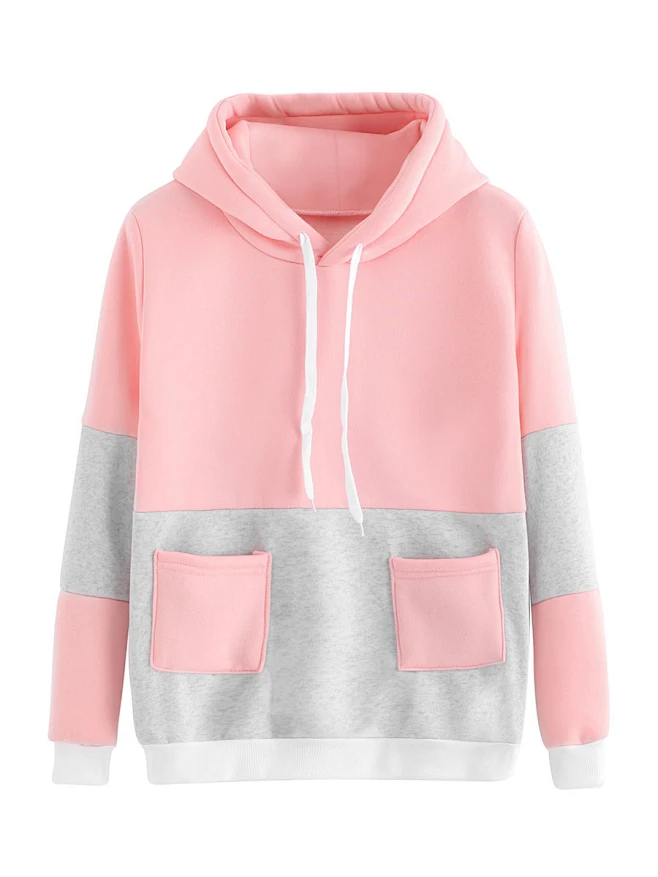 Women's Hoodie Color Block Patchwork Pocket Loose Hoodie : Shop Women's ...