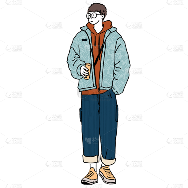 手绘 时尚人物插画贴纸 男生素材 花瓣网 0529