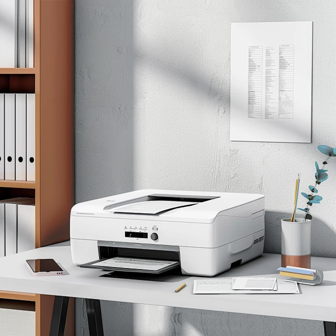 doria4298__White_clean_background_wall__a_new_printer__and_an_A ...