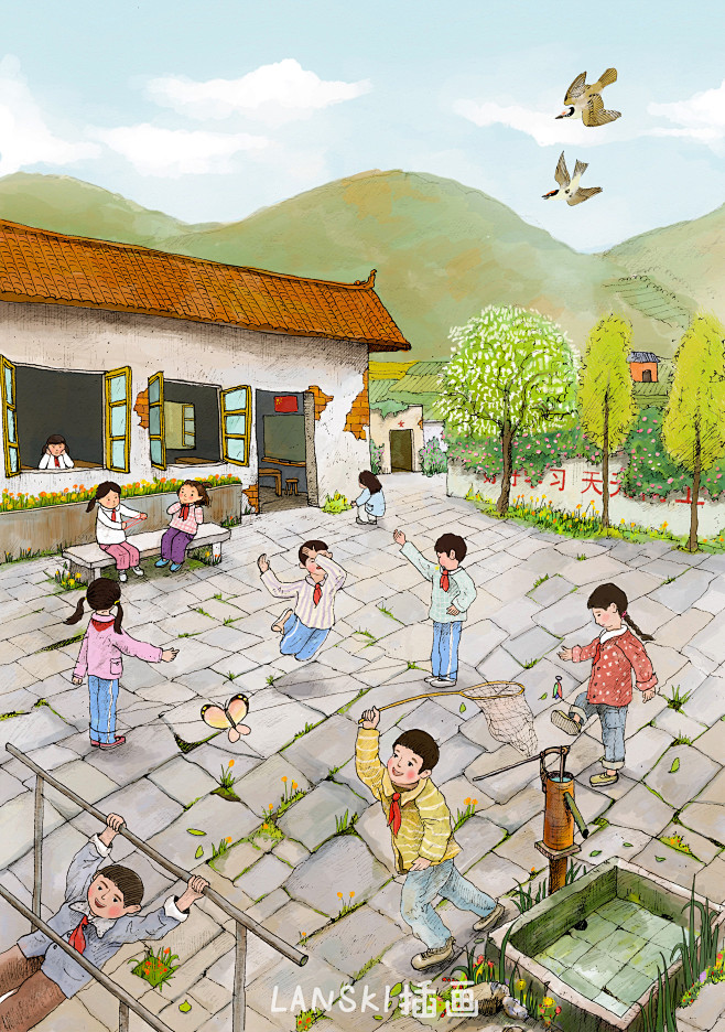 童年-5月的乡村小学1_Lanski__插画师作品_涂鸦王国gracg.com