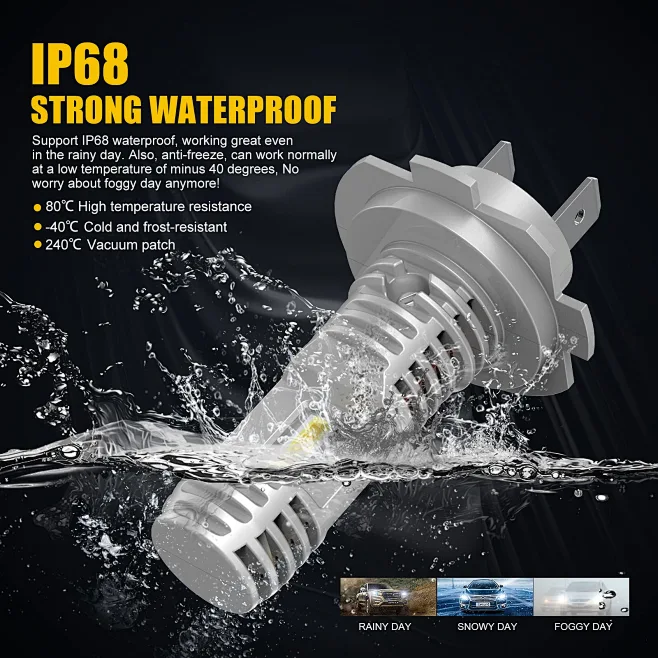 au-kee H7 LED Bulb 60W 6000LM 6000K White Fanless Headlight Wireless All-in-One Conversion Kit ...