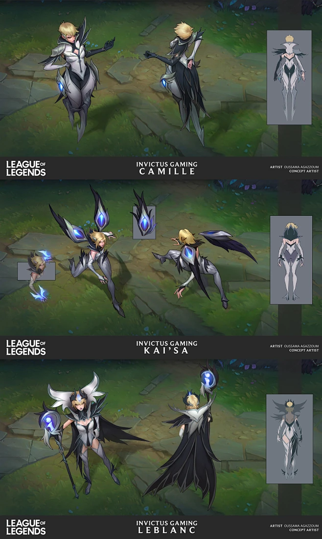 S8 IG冠军皮肤 卡蜜尔/卡莎/乐芙兰——（角色设计图）拳头Riot原画设计师“奥萨马 阿加佐姆”画作 Oussama Agazzoum -花瓣网