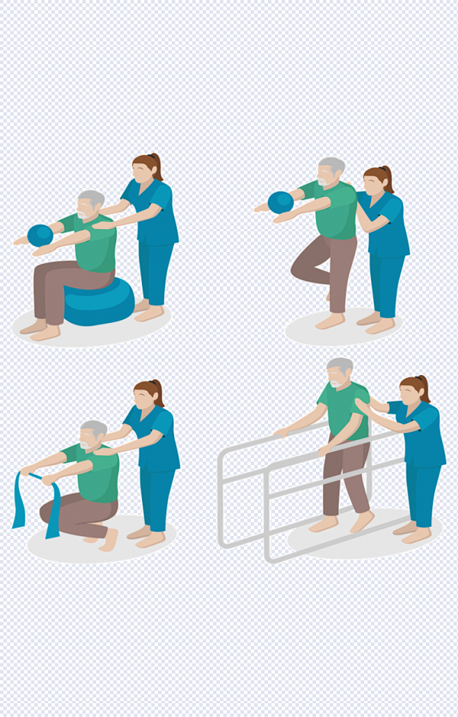 老年人康复平衡训练|矢量素材,老年人,物理治疗,矢量,女护工,平衡训练,卡通元素,手绘/卡通-花瓣网