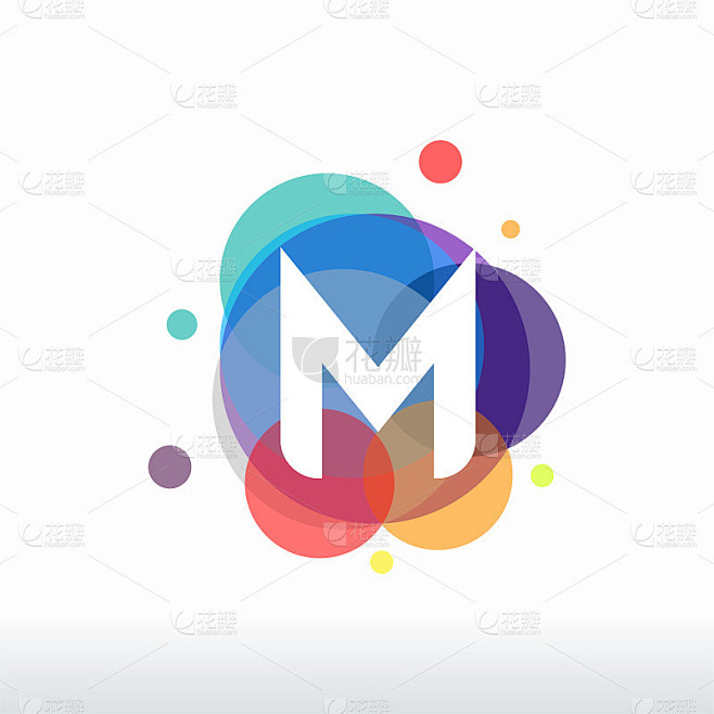 初始M标志设计概念向量，彩色字母M标志设计