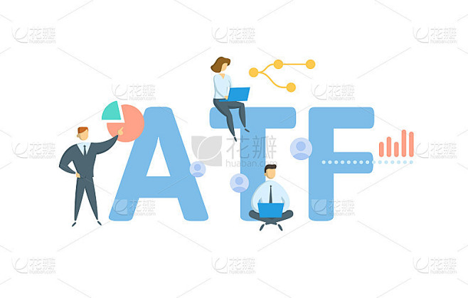 ATF，作为受托人。概念与关键字，人和图标。平面向量插图。孤立在白色的。